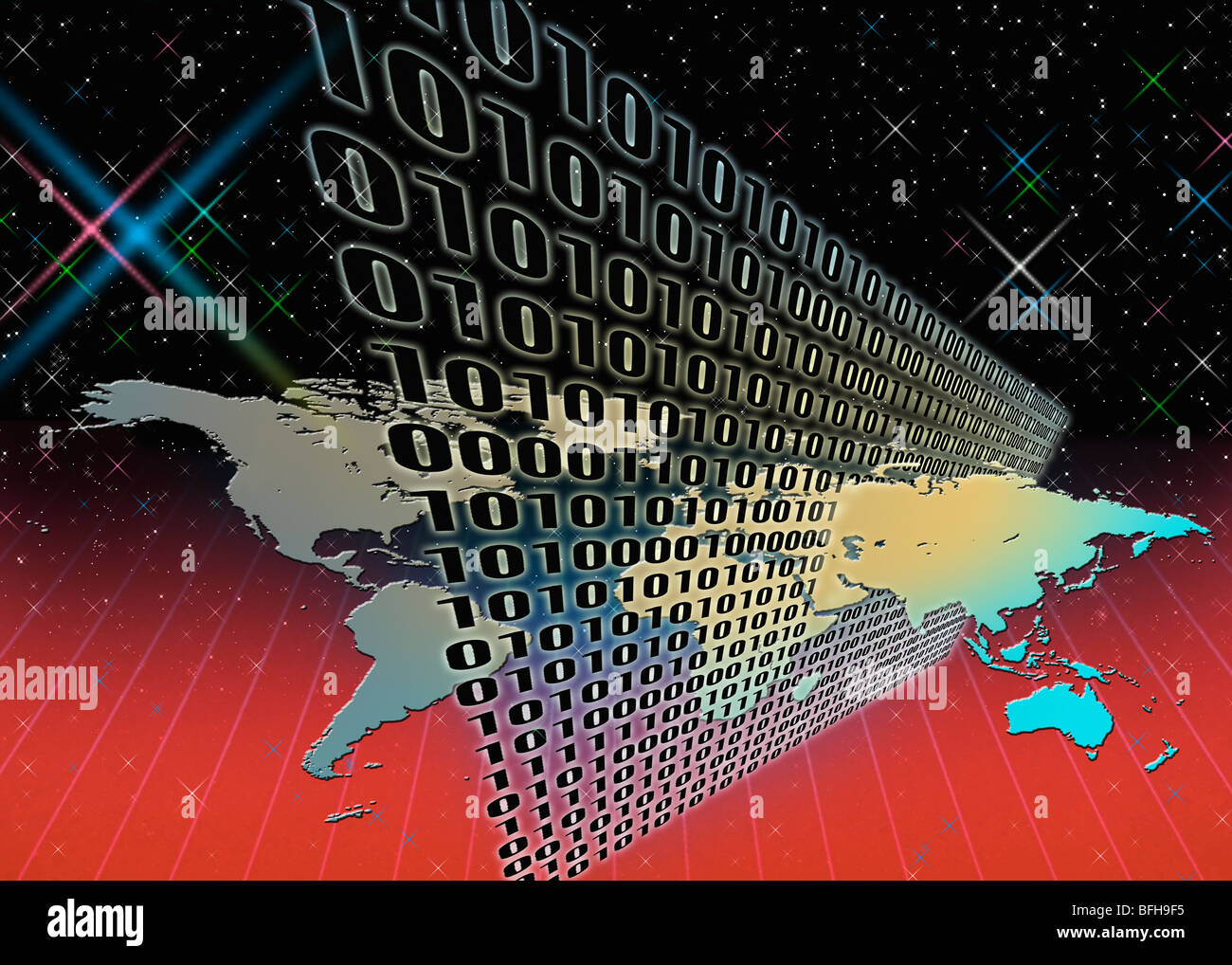 Map of the world and binary numbers Stock Photo - Alamy