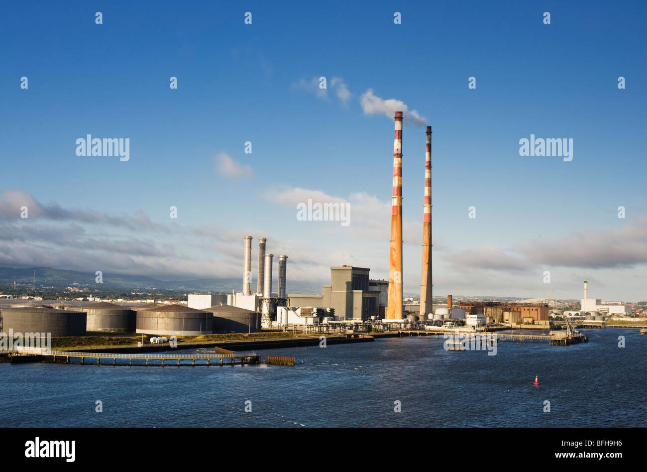 Poolbeg Power Plant, Ringsend, Dublin, Ireland from ferry ship in ...