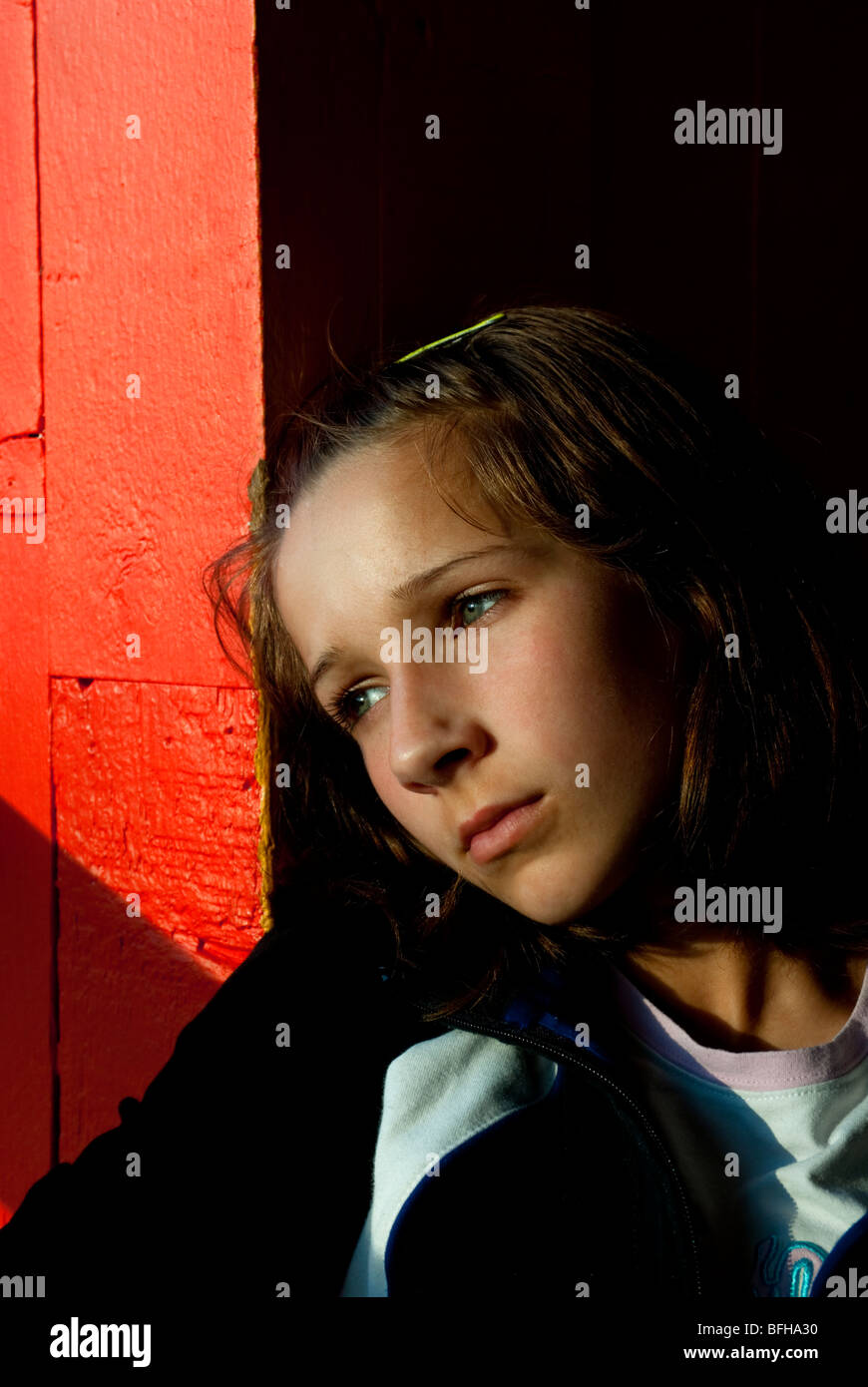 teenager grumpy portrait 13 year old 2009 Stock Photo - Alamy