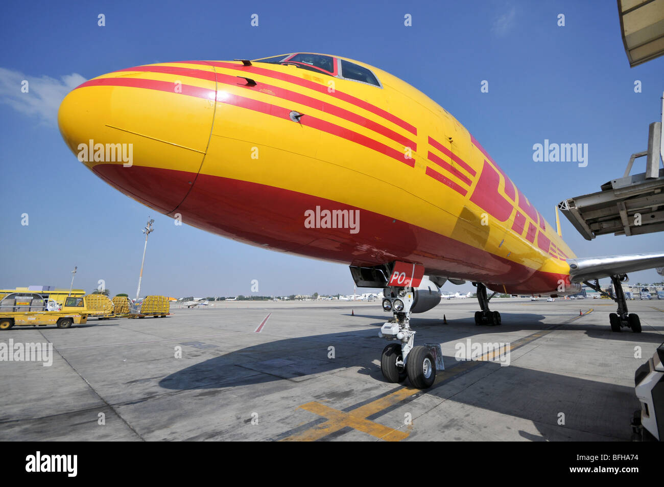 Israel, Ben-Gurion international Airport Yellow DHL cargo plane Stock ...