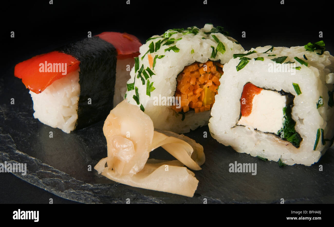 Vegetarian Sushi with various vegetable fillings Stock Photo - Alamy