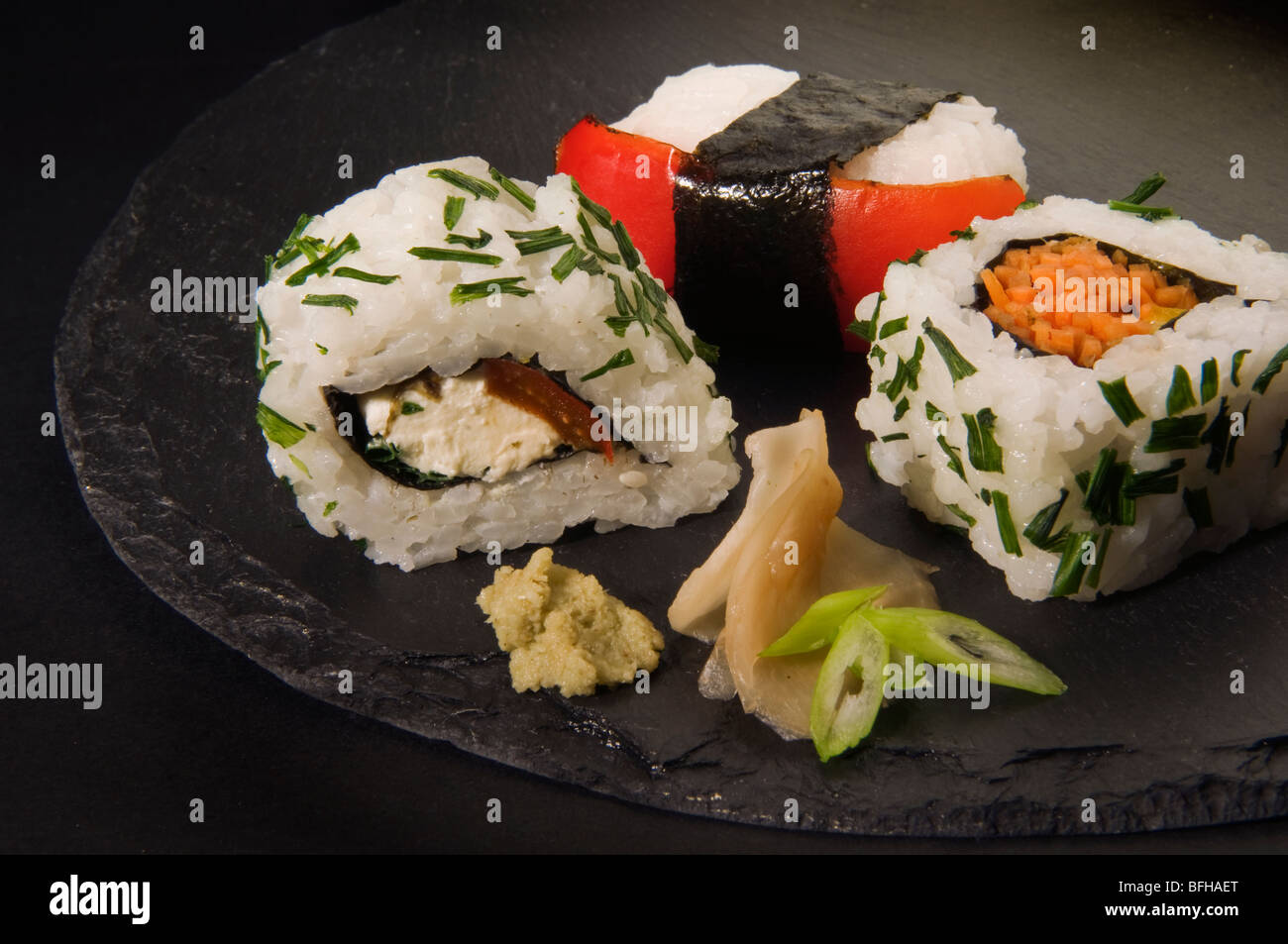 Vegetarian Sushi with various vegetable fillings Stock Photo - Alamy