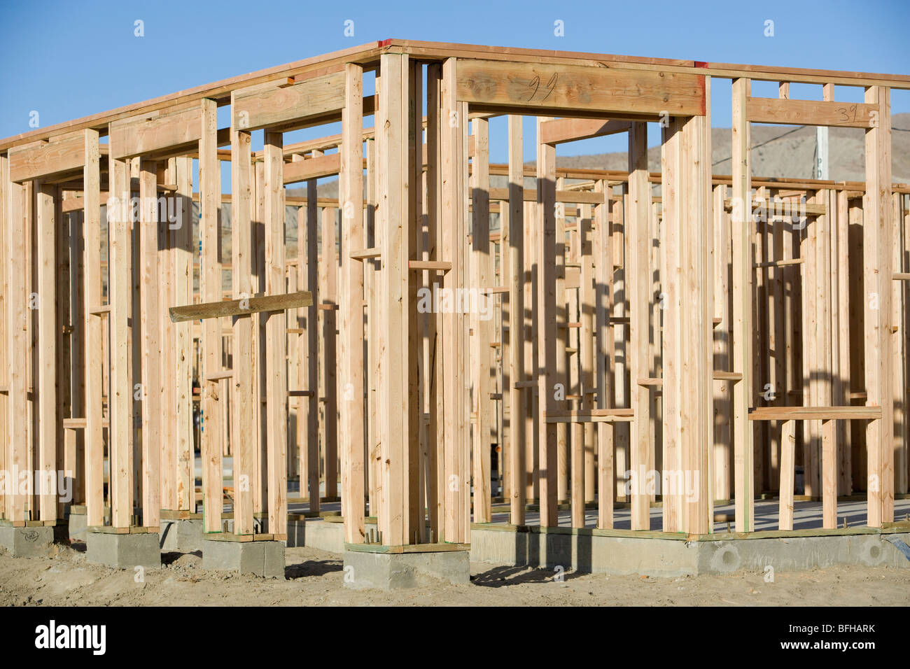 Wooden structure on construction site Stock Photo - Alamy
