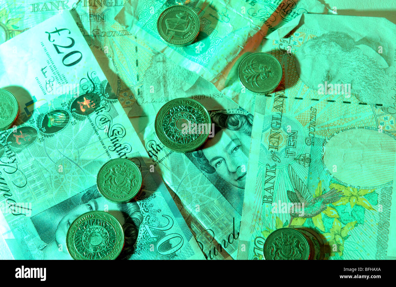 generic money image showing British coin and notes £ pound sterling ...