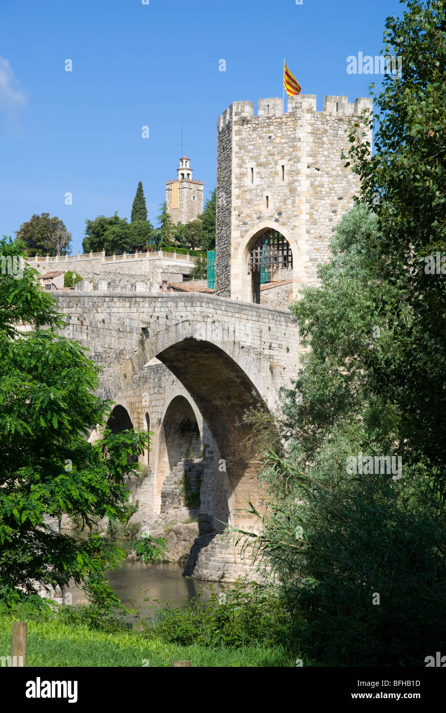 Medieval bridge over the Fluvia river.Besalu. La Garrotxa . Girona ...
