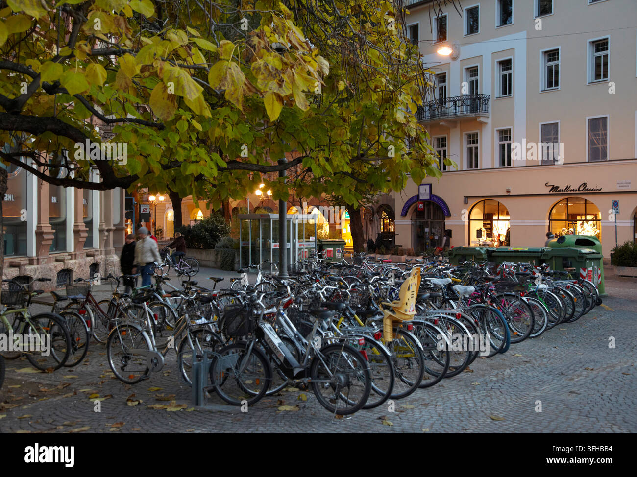 Bike racks in the historical centre of Bolzano, Alto Adige, Italy Stock ...