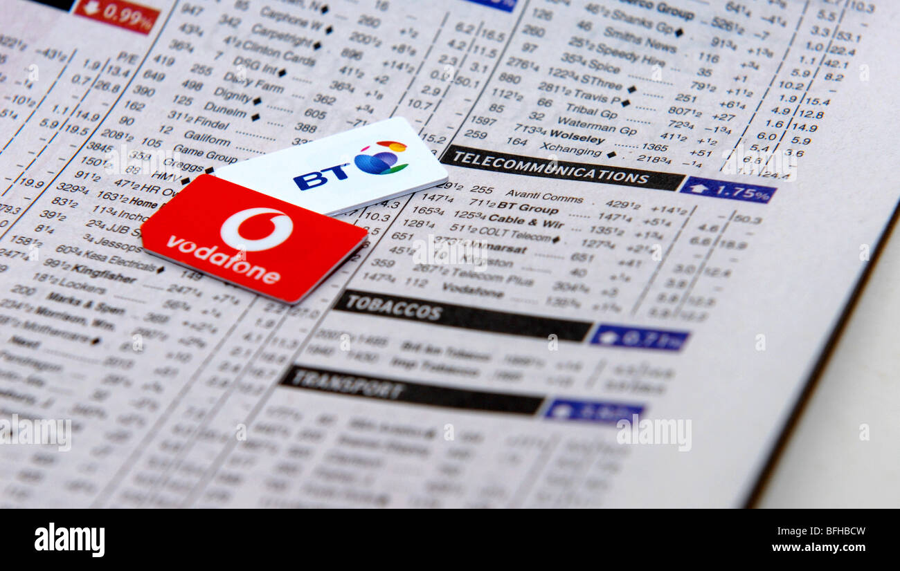 BT and Vodofone sim cards on the telecommunications shares section of ...