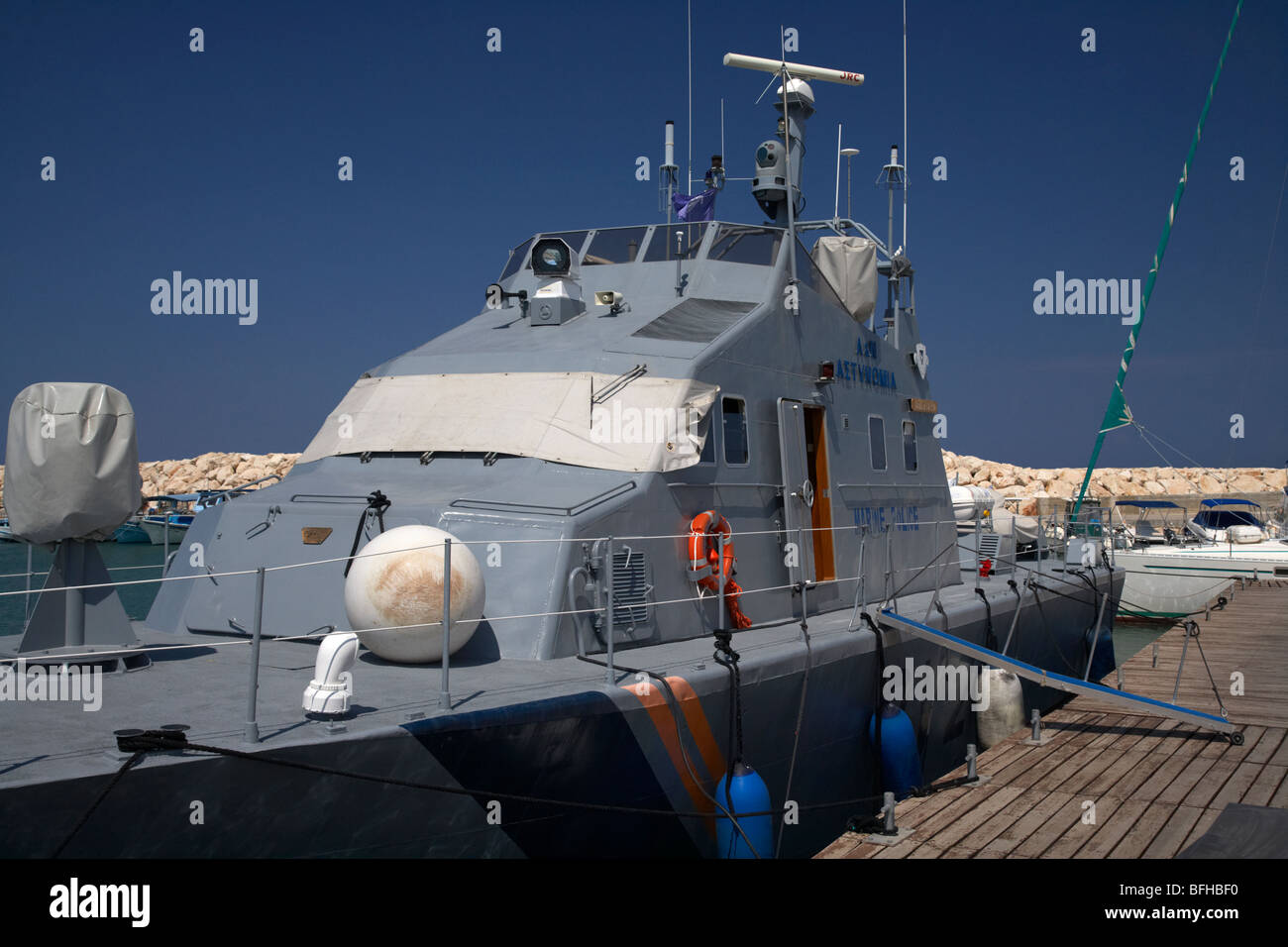 cypriot marine police fast patrol boat in the harbour in latchi village ...
