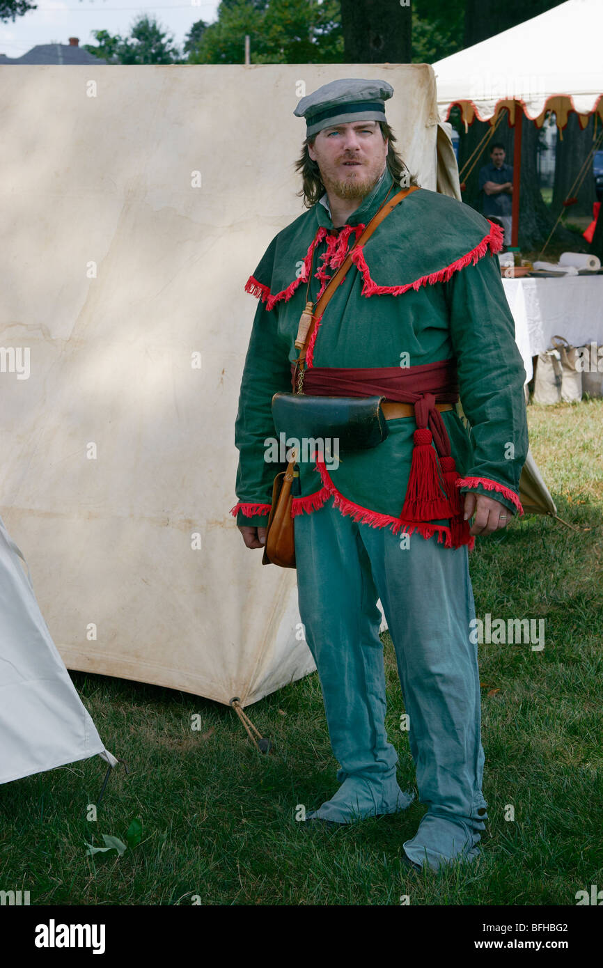 A costumed militia man re-enactor at the War of 1812 encampment ...