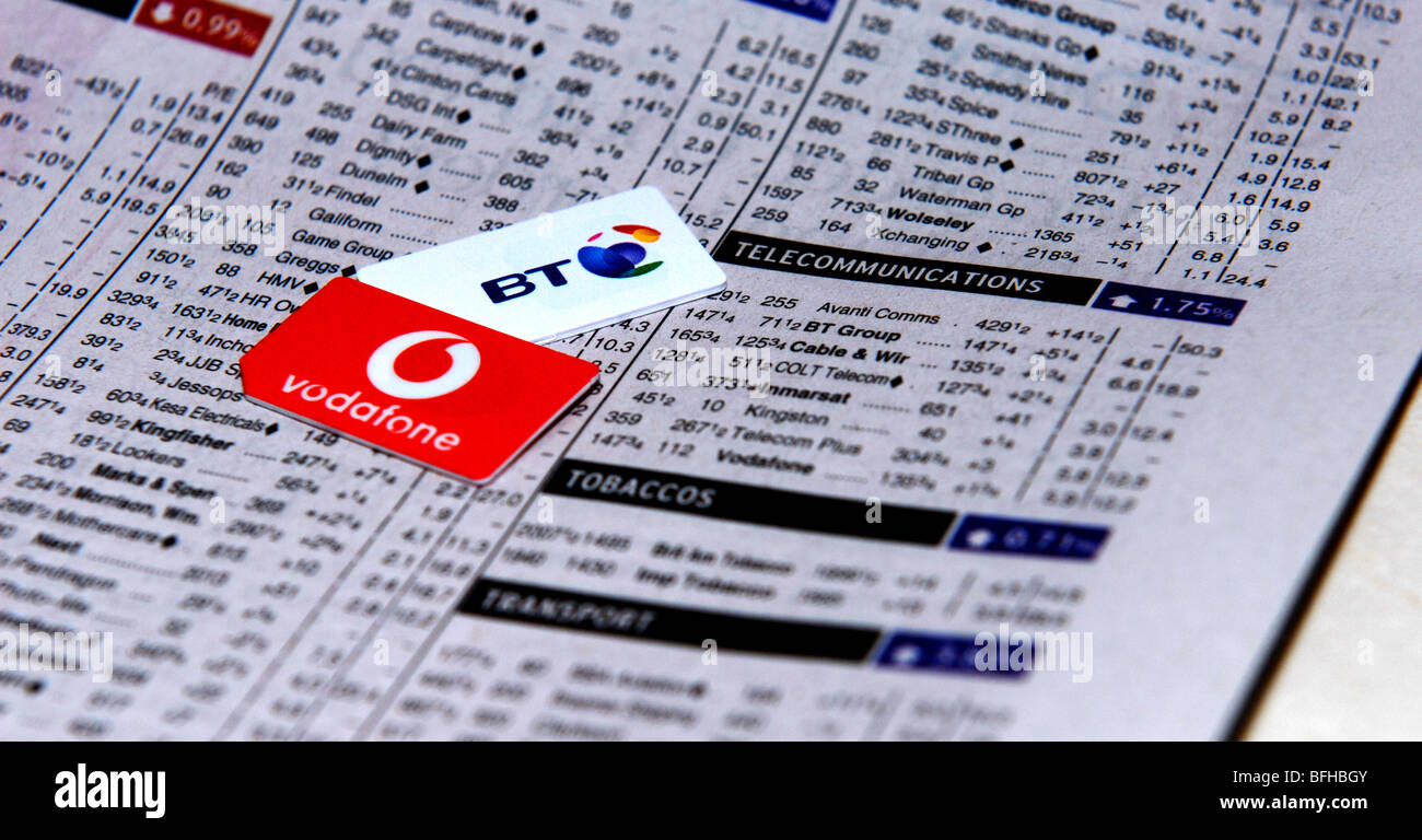 BT and Vodofone sim cards on the telecommunications shares section of ...