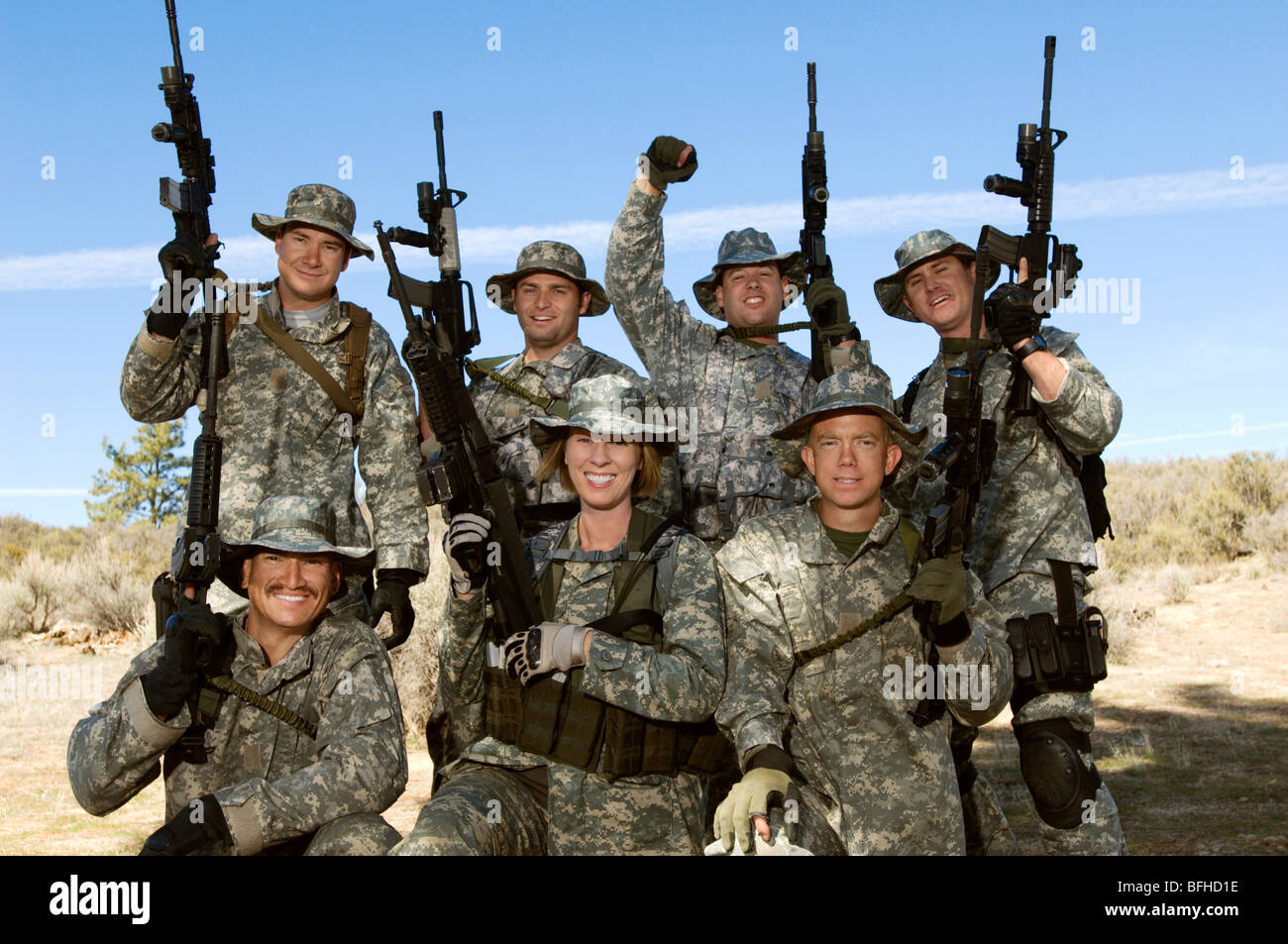 Group portrait of soldiers on field Stock Photo - Alamy