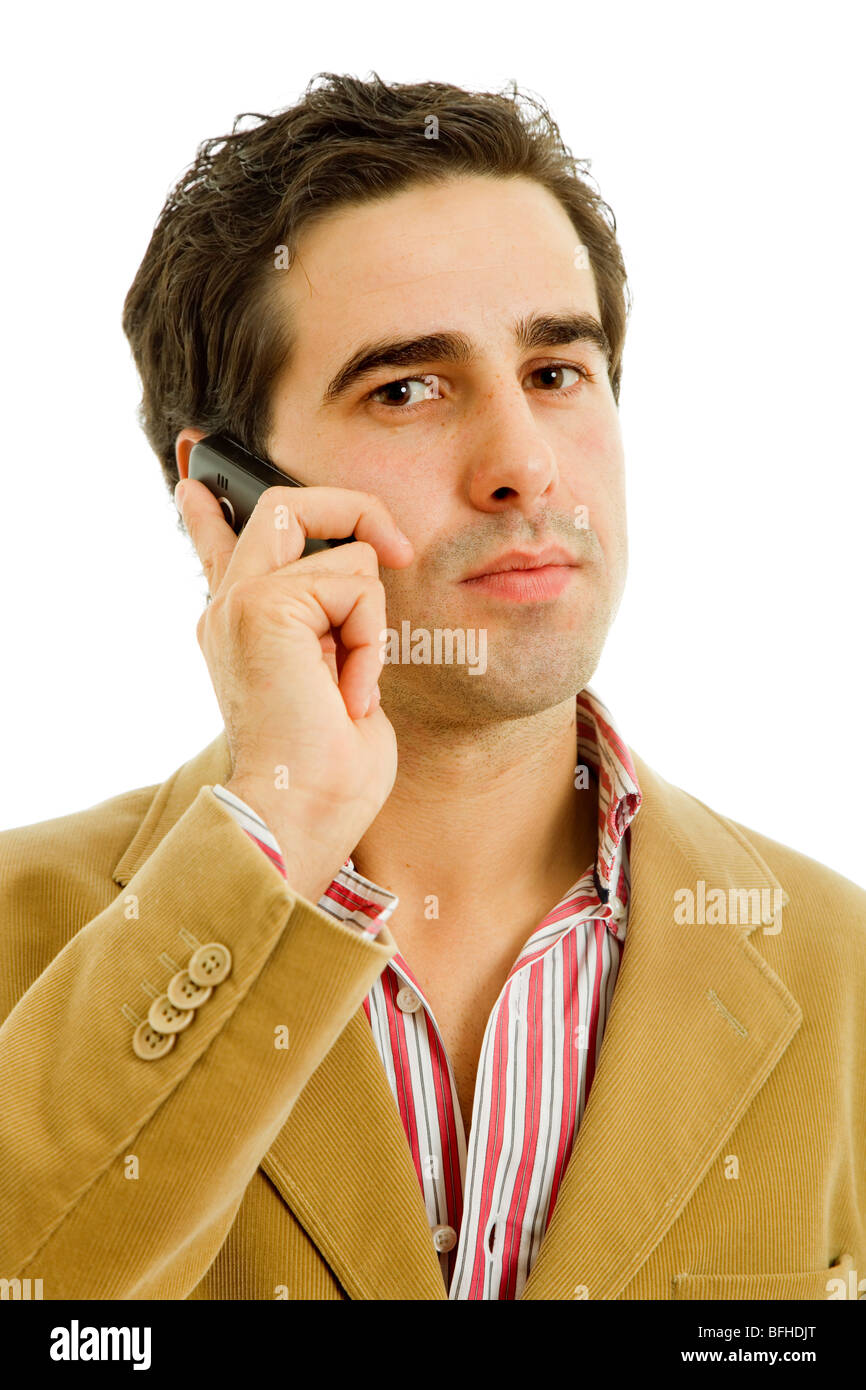 young casual man on the phone, isolated on white Stock Photo - Alamy