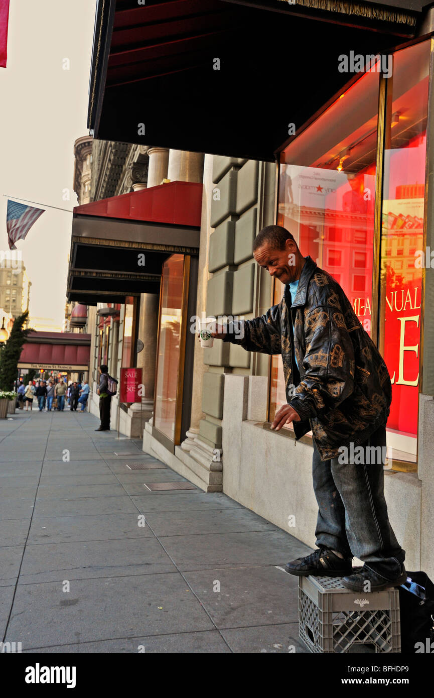 Homeless pan handler in down town San Francisco, California, USA Stock ...