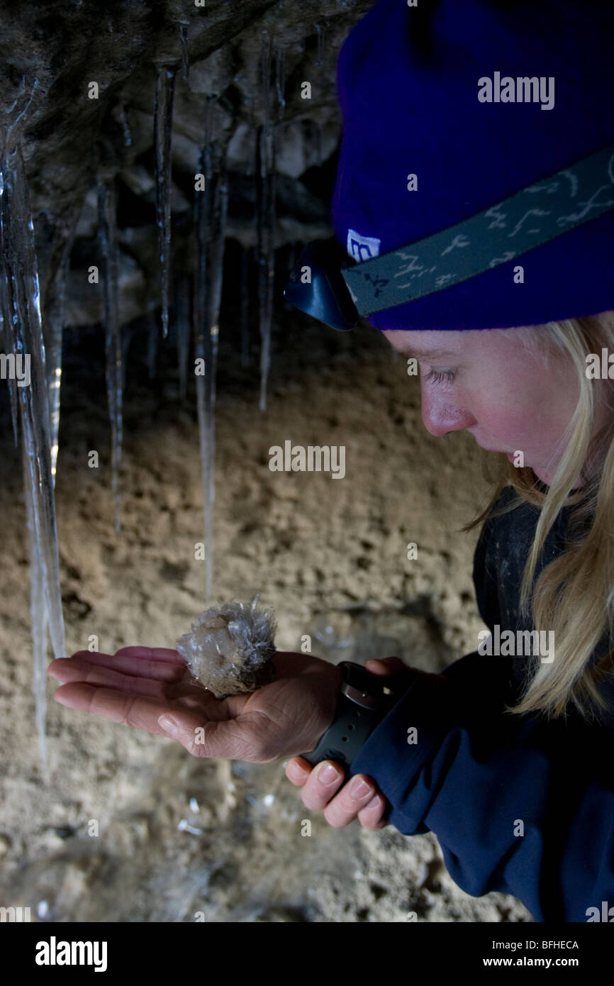 Magical frost grows in a limestone cave during the winter months in ...