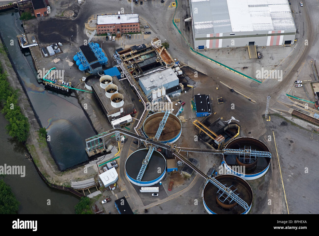 aerial view above waste water processing facility Arcelor Mittal ...