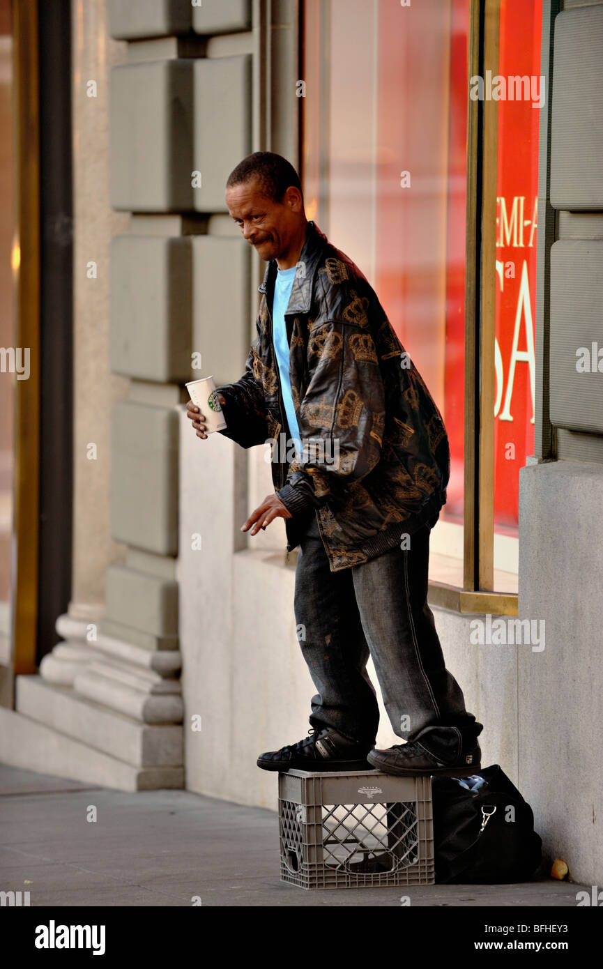 Homeless pan handler in down town San Francisco, California, USA Stock ...