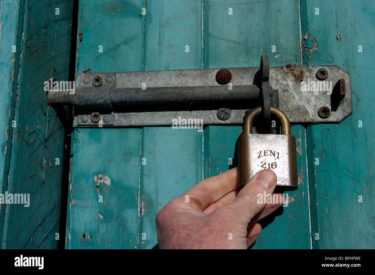 Blue lock on door hi-res stock photography and images - Alamy