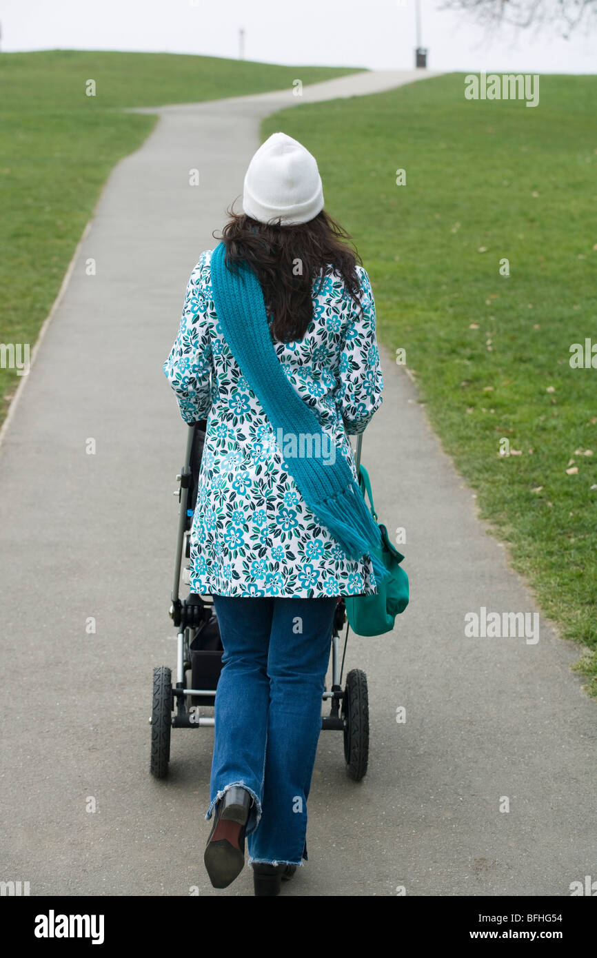 Woman And Pushing Pram And Rear View High Resolution Stock Photography ...