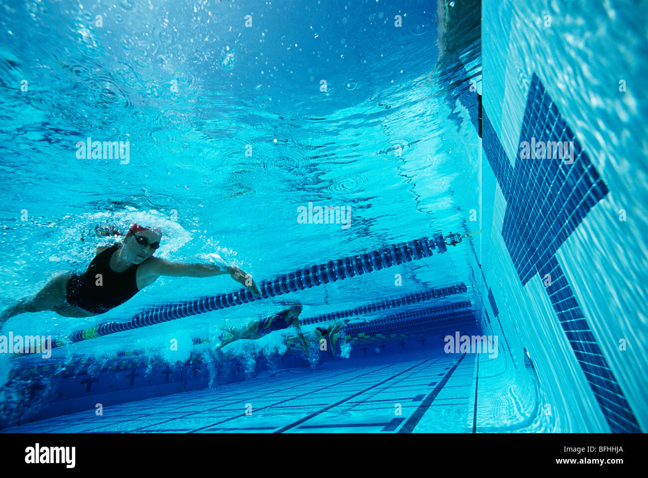 Underwater view of swimmers in pool Stock Photo - Alamy