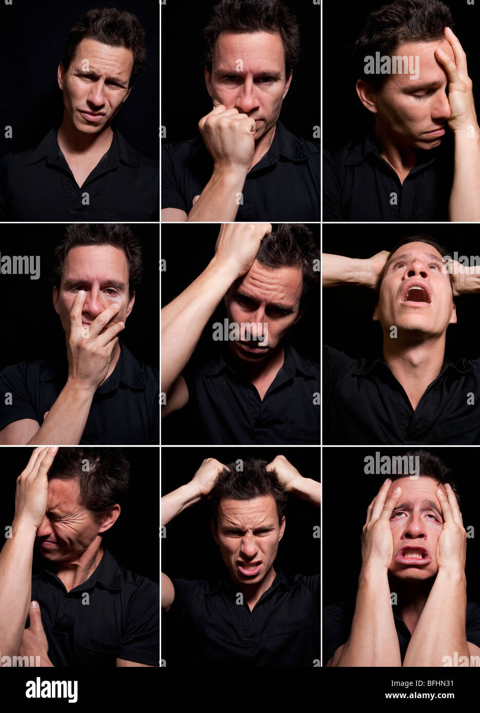 Various expressions on a young man Stock Photo - Alamy