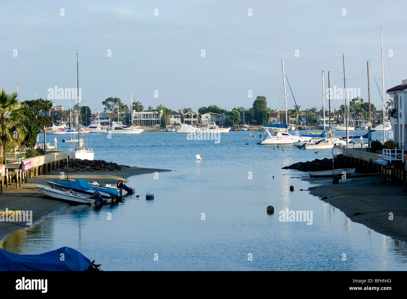Newport Beach, Balboa Island, waterway and boats located in a ...