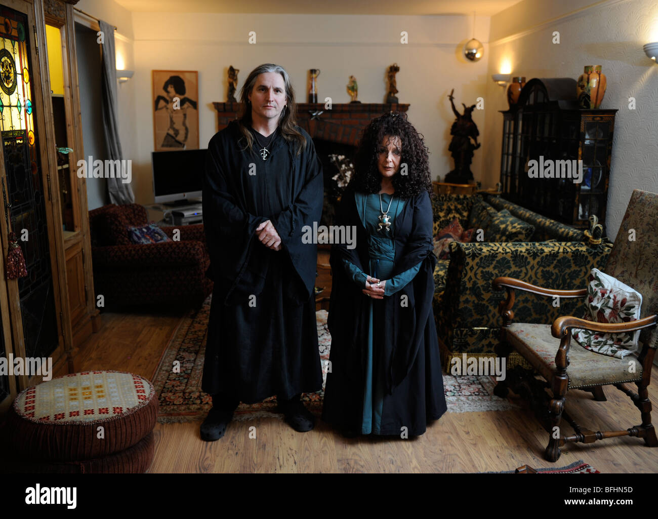 Druids Tony Jameson and Suky Burton of The Dolmen Grove at Suky's home ...
