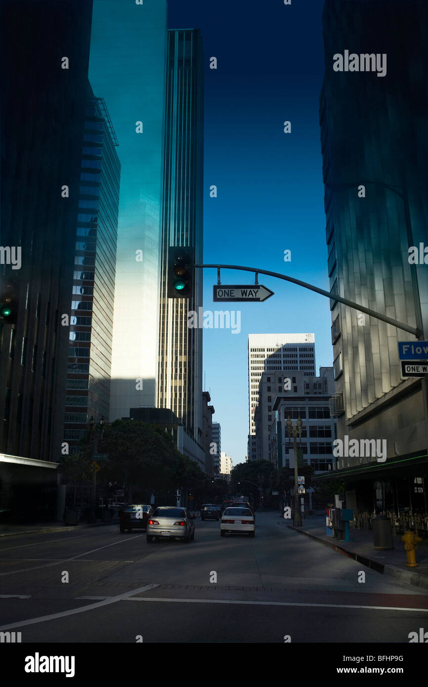 One Way Street Sign in City Stock Photo - Alamy