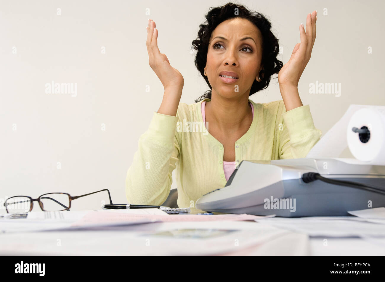 Woman Upset over Bills Stock Photo - Alamy