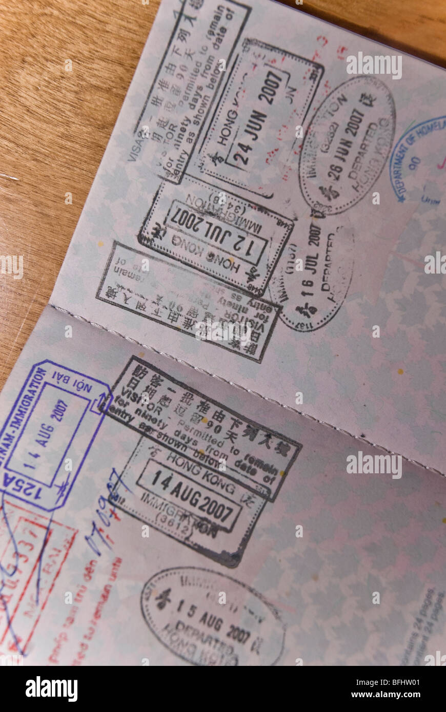 International immigration stamps and visas in a passport Stock Photo ...