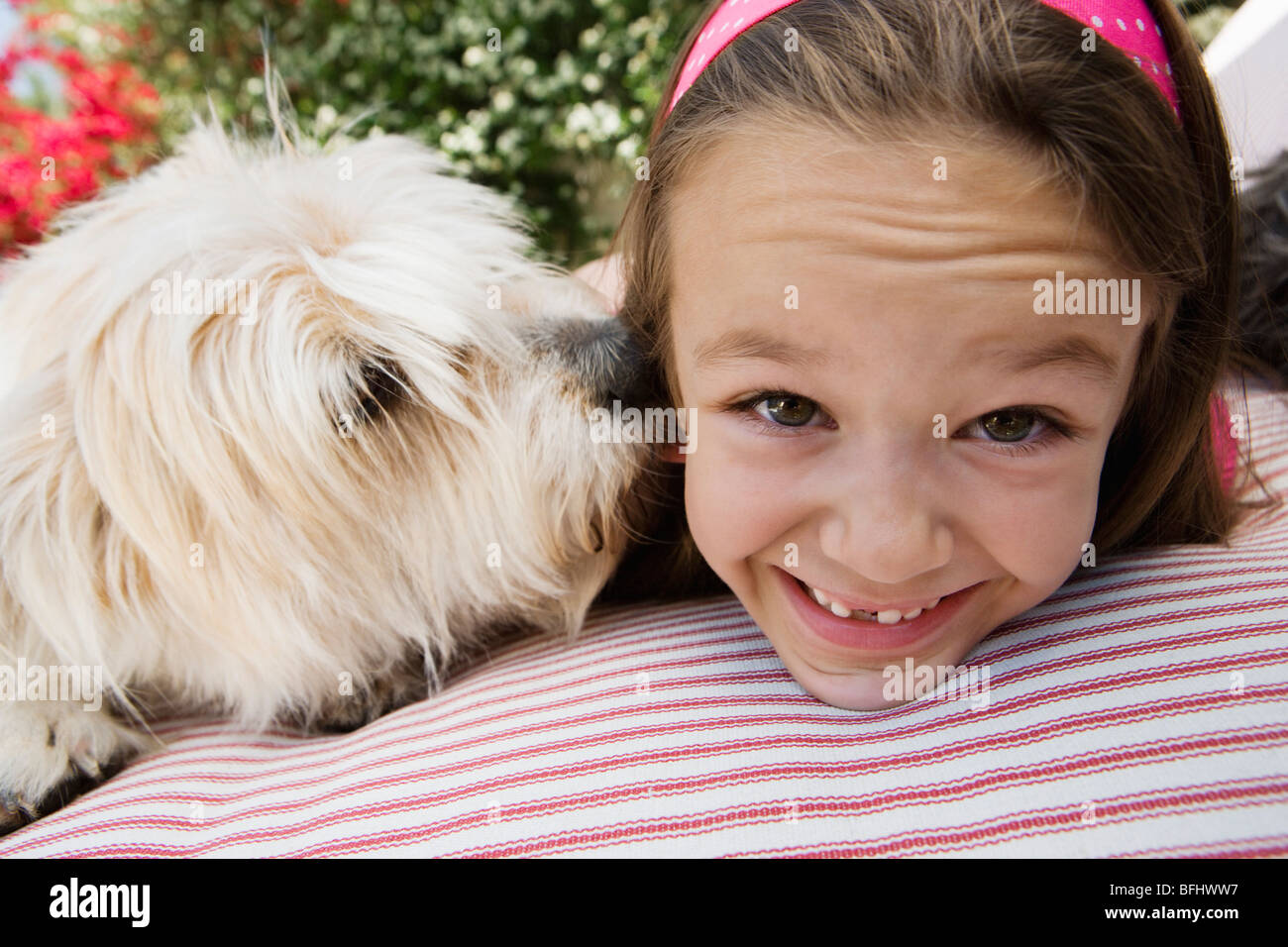 Little Girl with Her Pet Dog Stock Photo - Alamy