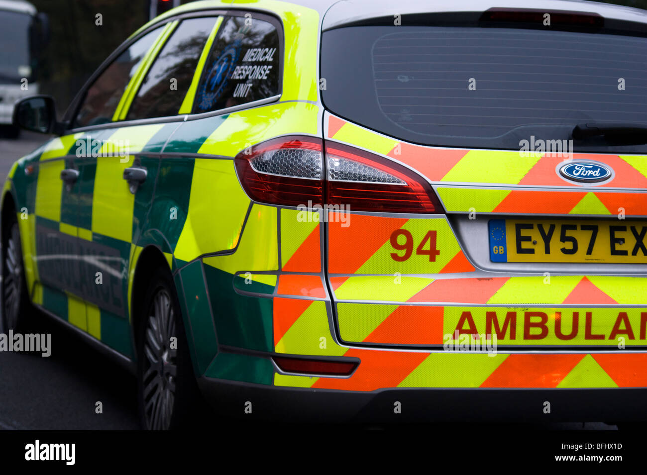 Rear view of a paramedics ambulance . Seen here waiting at the lights ...