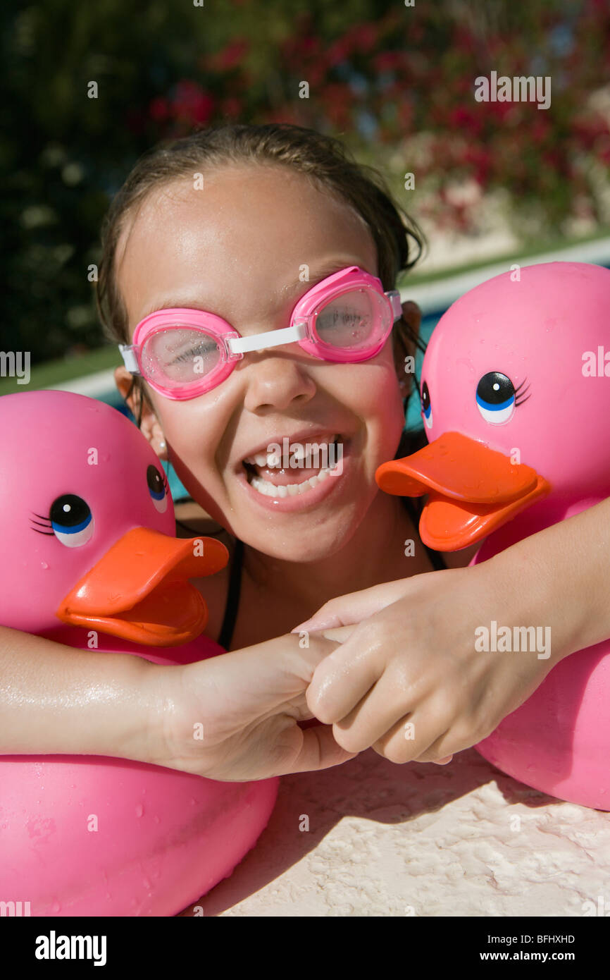 Young girl holding rubber duck hi-res stock photography and images - Alamy