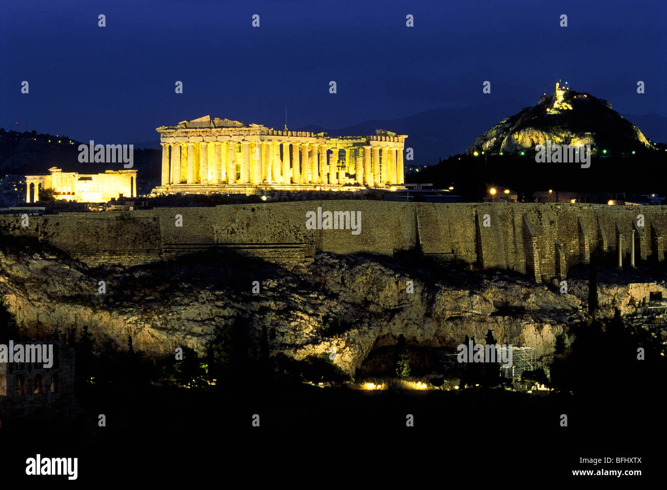 Parthenon illuminated at night, Acropolis, Athens, Greece Stock Photo - Alamy