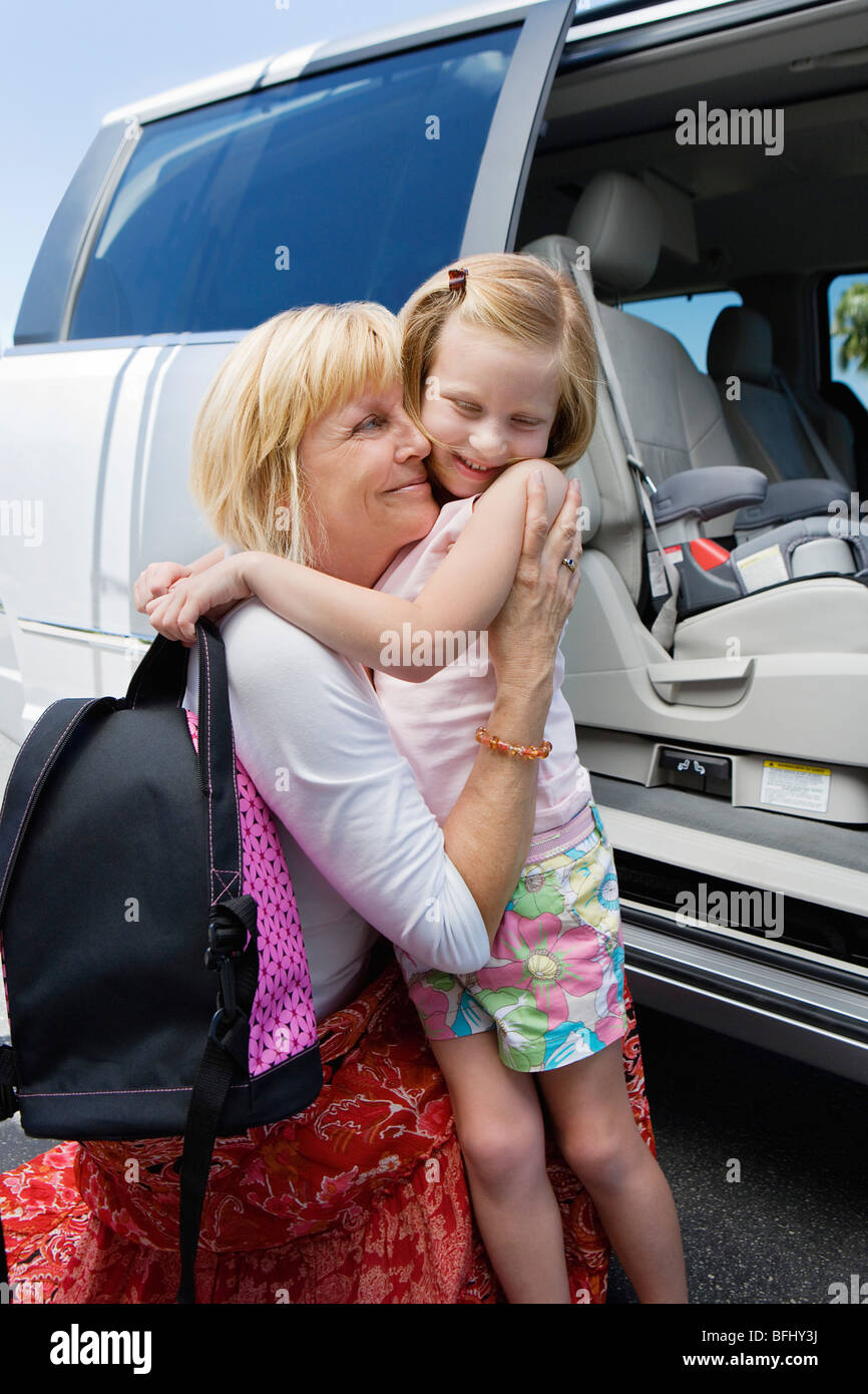 Mother Driving Daughter to School Stock Photo - Alamy