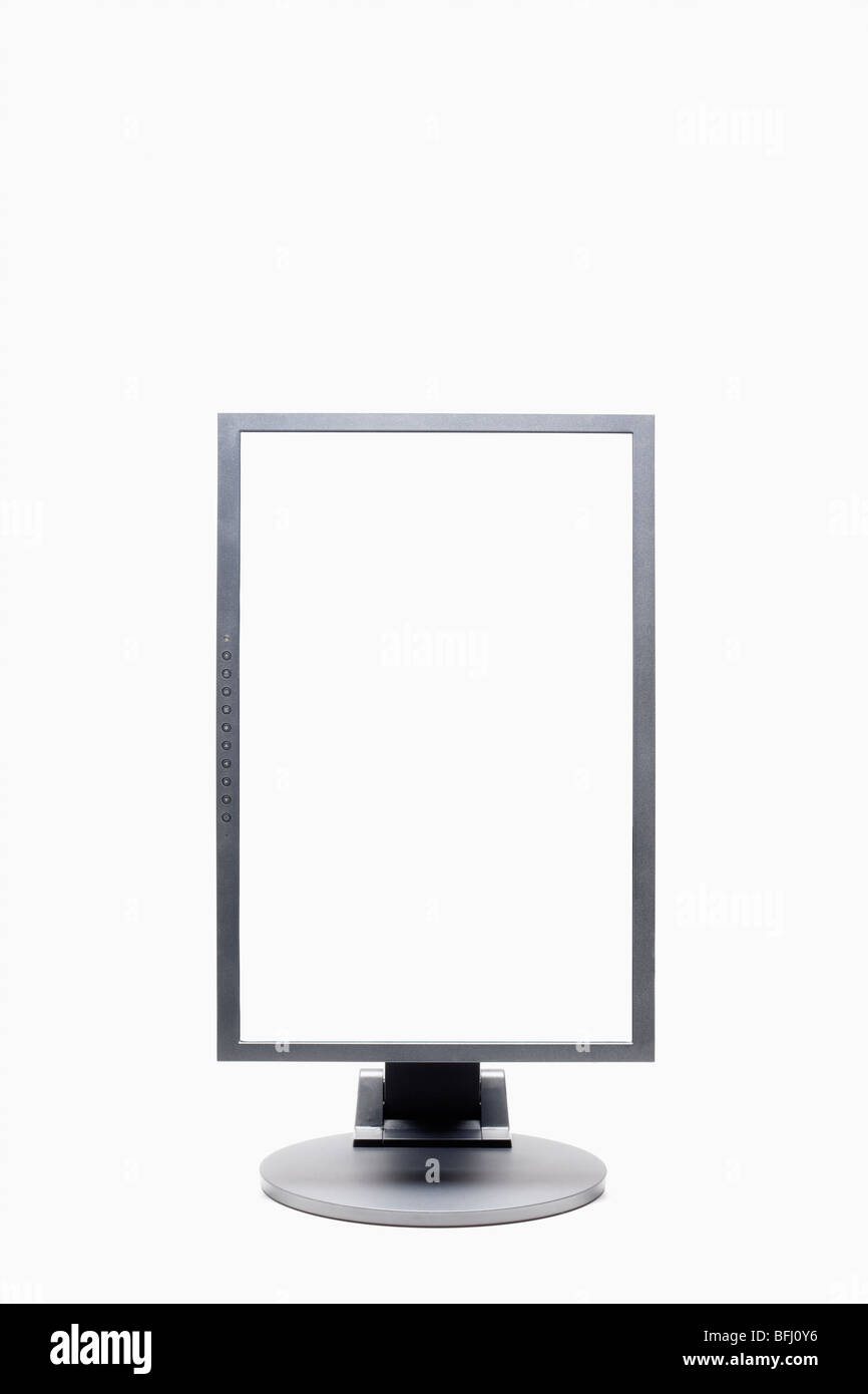 frontal view of lcd (liquid crystal) computer monitor isolated on white ...