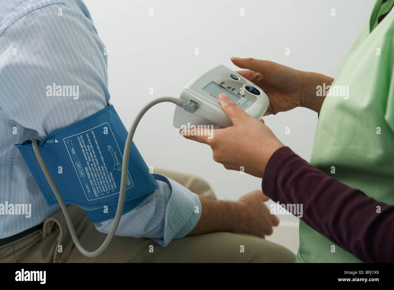 Doctor checking patients blood pressure,close-up Stock Photo - Alamy