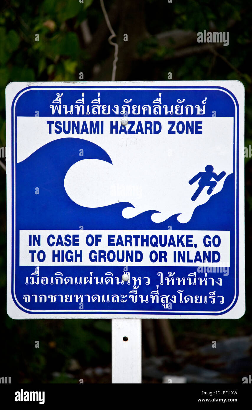 Tsunami Hazard Zone sign. Ko Hua Khwan (Chicken Island). Krabi Province ...