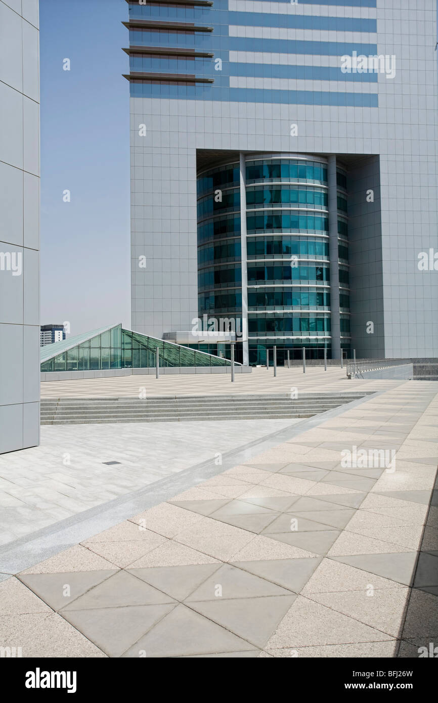 Dubai, UAE, Architectural detail of Emirates Towers plaza on Sheikh ...