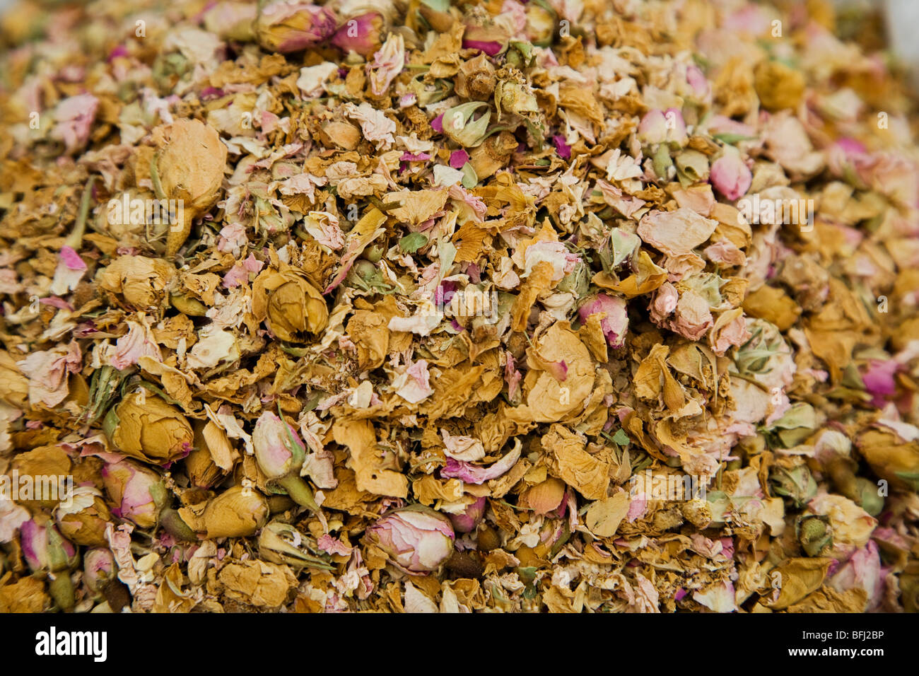 UAE, Dubai, dried small roses are for sale at the spice souq in Deira ...