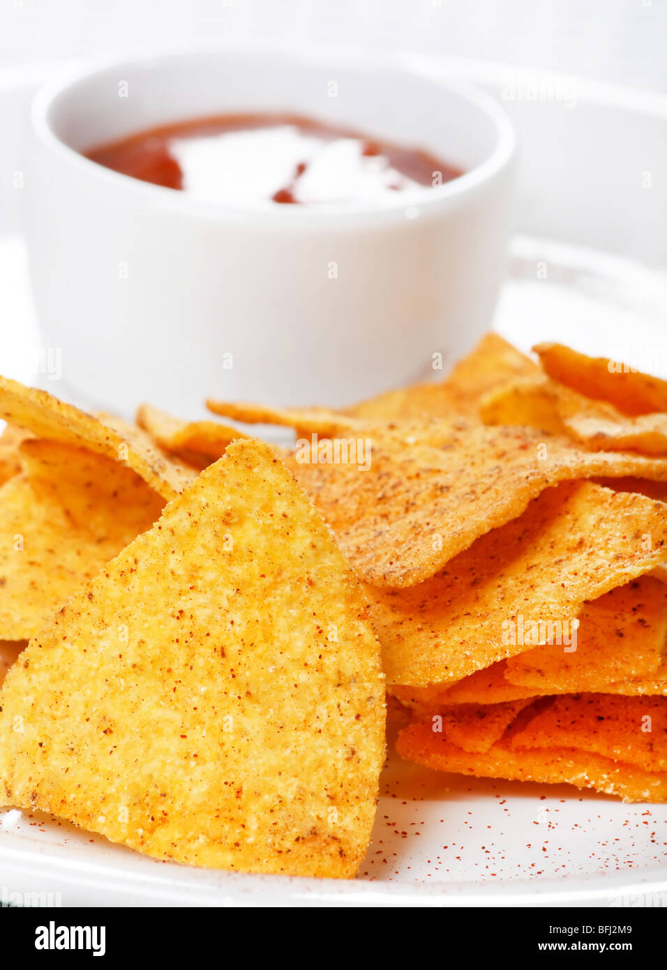 tortilla chips with hot salsa mexicana Stock Photo - Alamy
