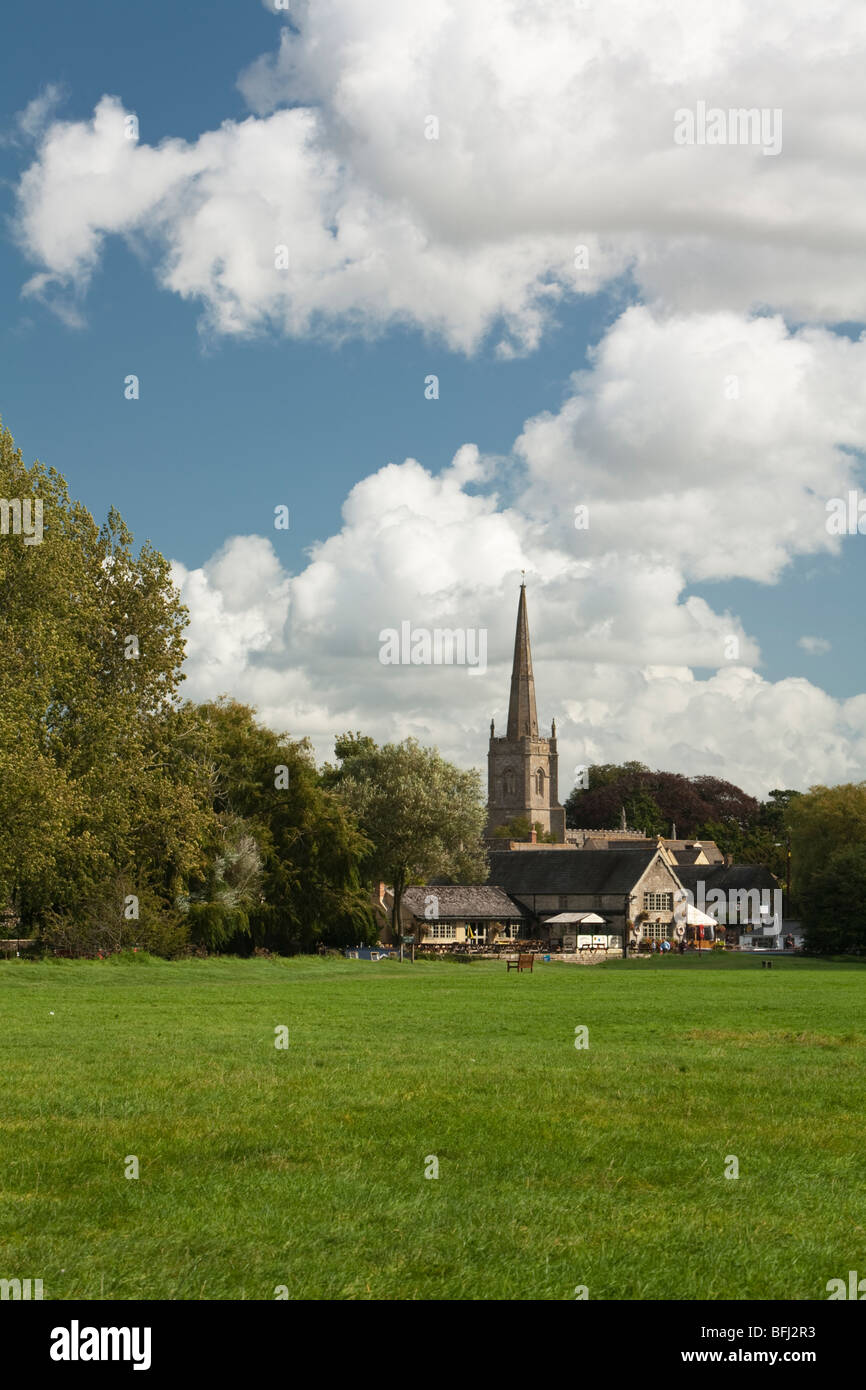 The Riverside Pub and St Lawrence Church from Riverside Park, Lechlade ...