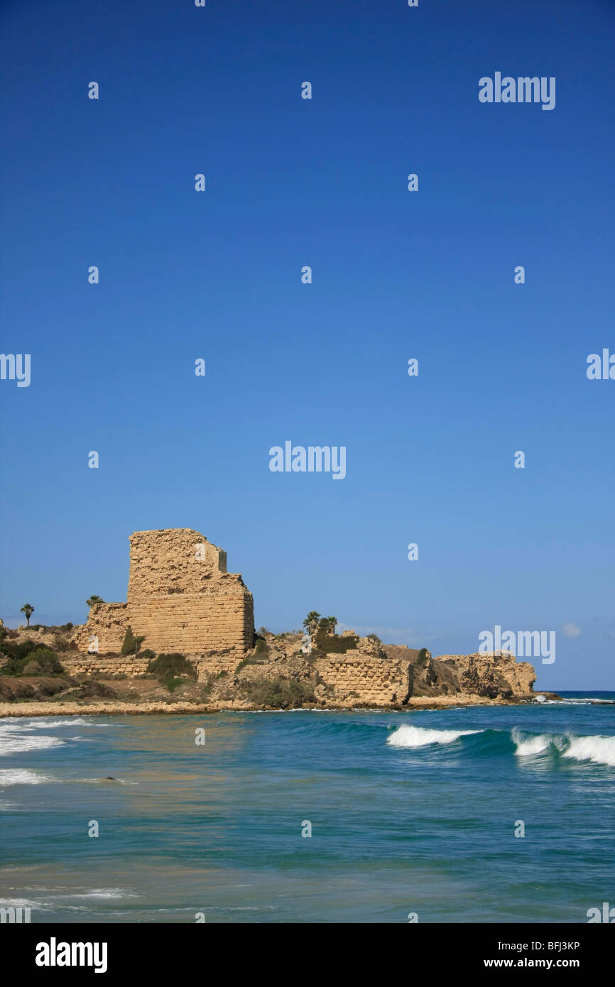 Israel, Carmel coast. Crusader fortress Chateau Pelerin in Atlit Stock ...