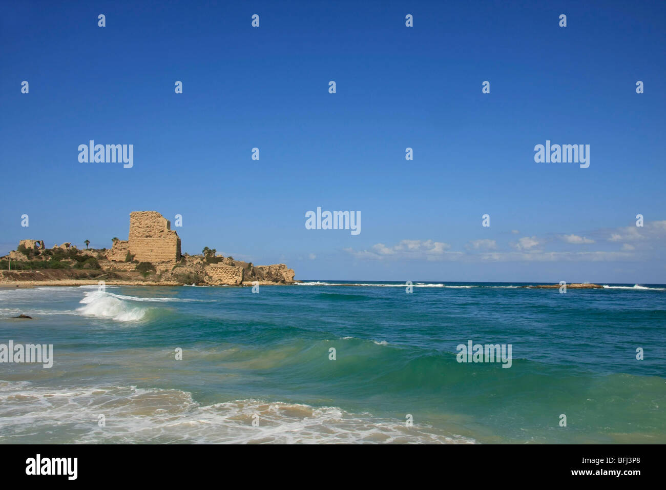 Israel, Carmel coast. Crusader fortress Chateau Pelerin in Atlit Stock ...