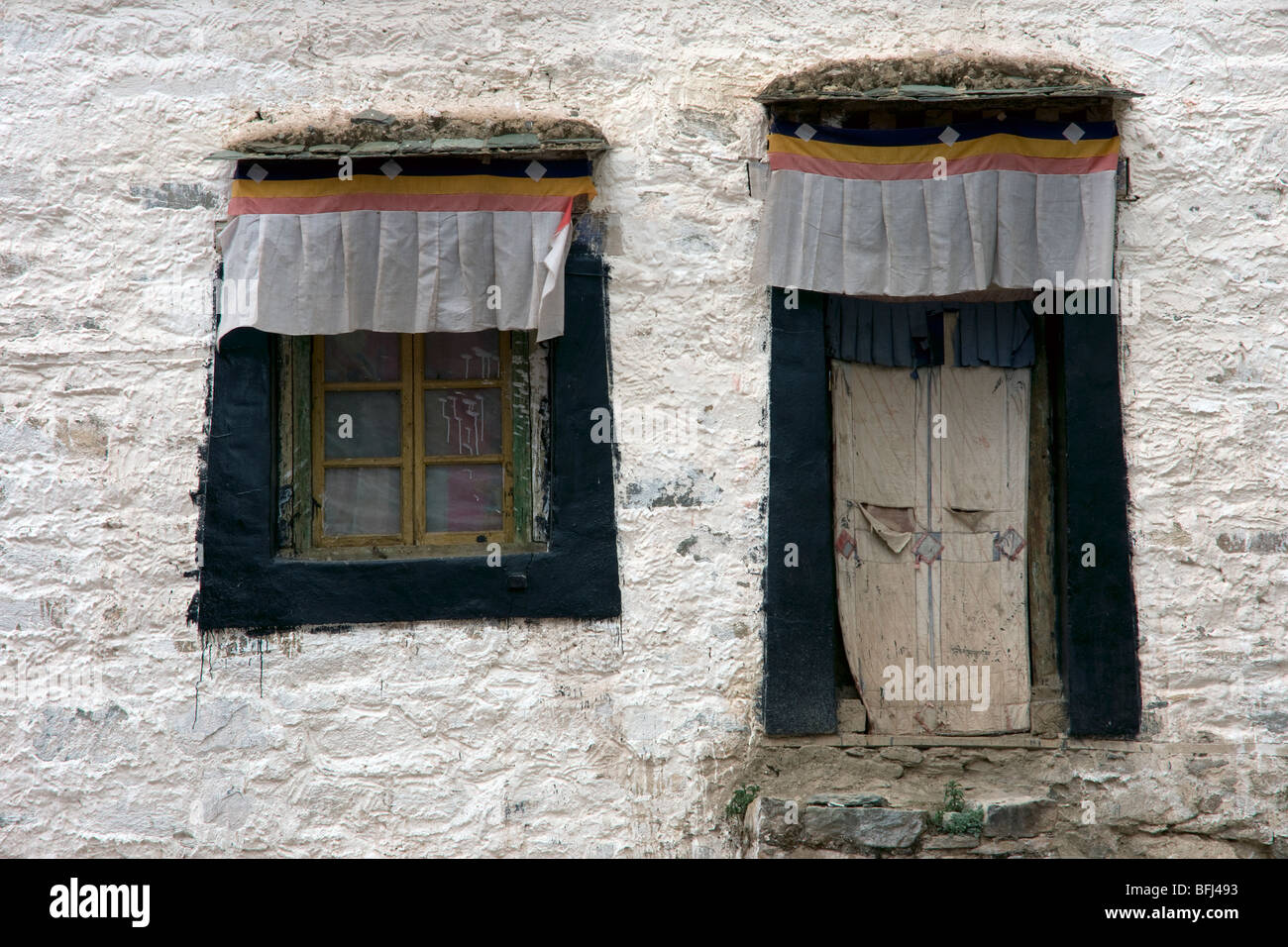 traditional tibetan architecture door and window at ganden monastery ...