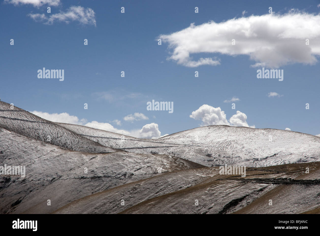 view of snow covered mountains from the summit of the kamba la pass in ...