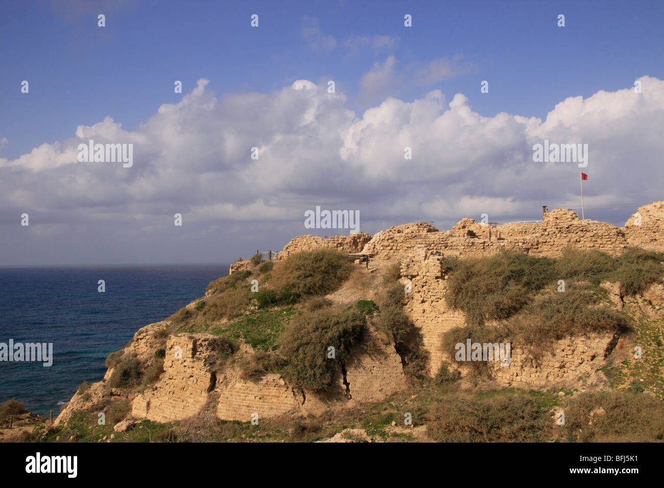 Israel, Sharon region, ruins of the Crusader fortress Arsur at ...