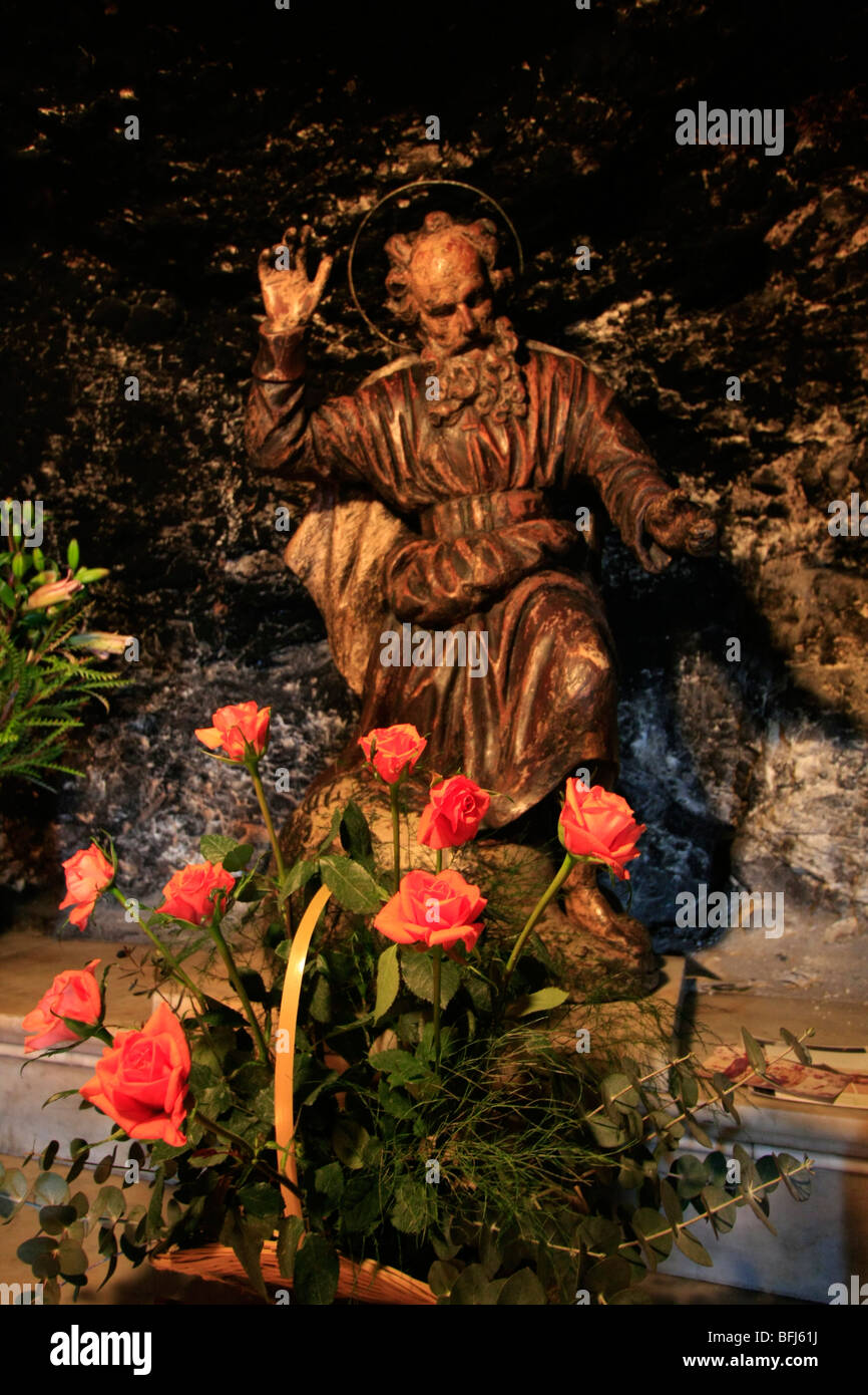 Israel, Haifa, a statue of Elijah in the crypt of the Carmelite Stella ...
