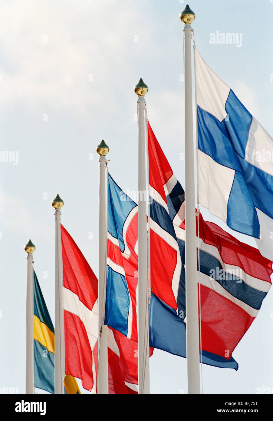 Streaming nordic flags in a row hi-res stock photography and images - Alamy