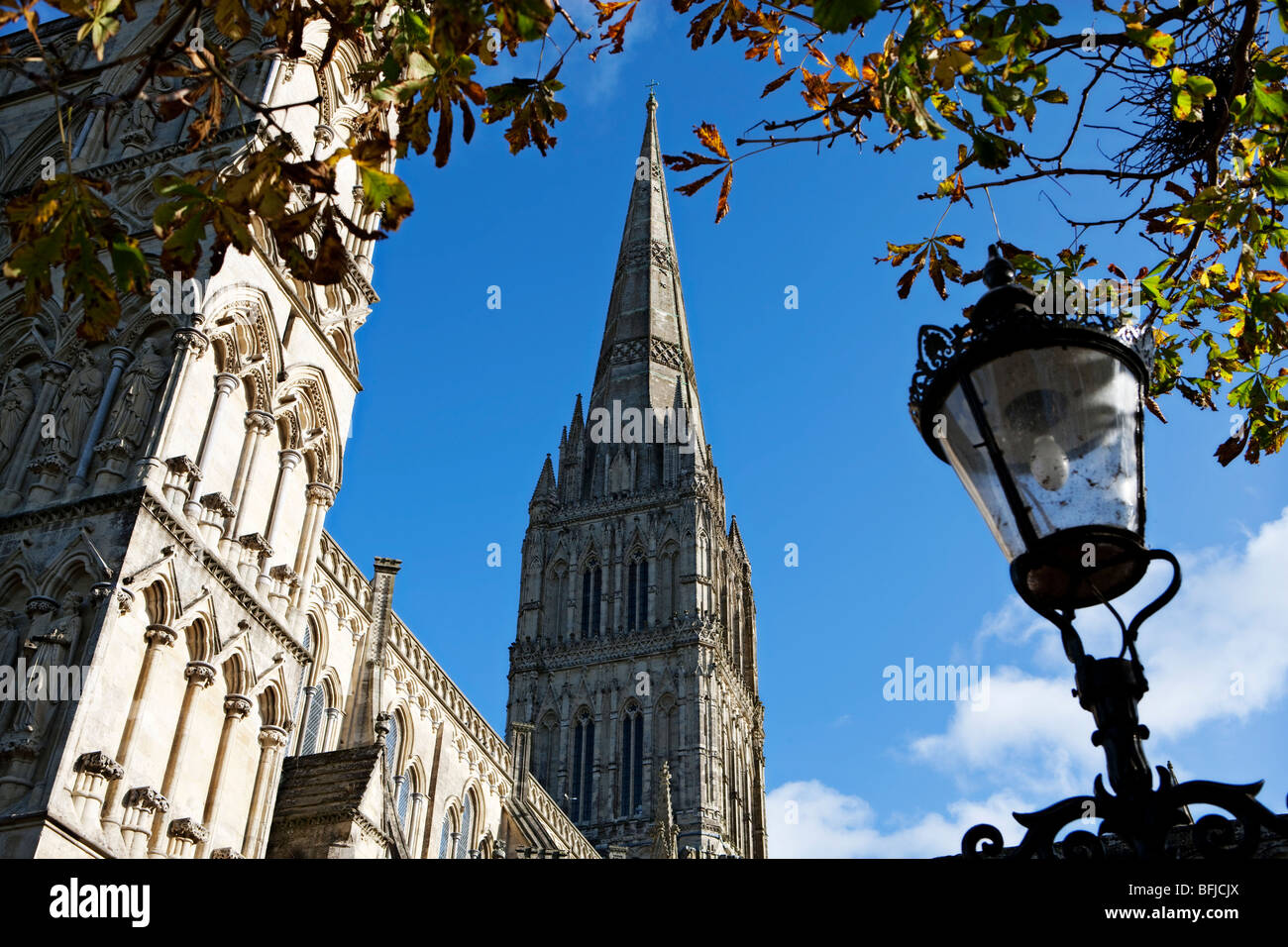 Salisbury Cathedral in Autumn, Wiltshire, UK including the West Front ...
