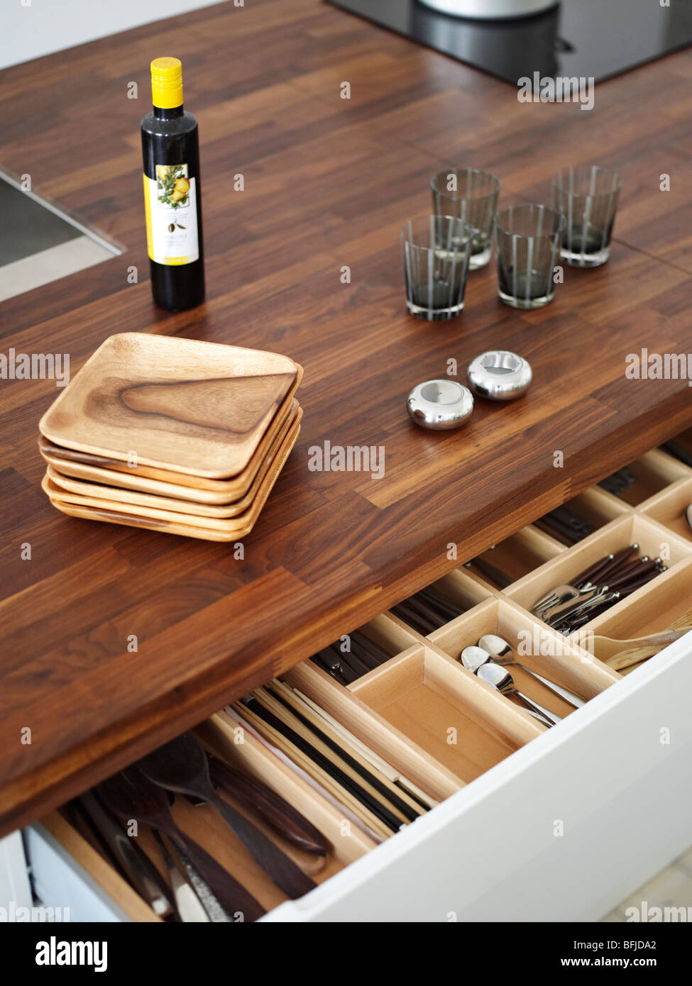 Worktop and an open drawer, Sweden Stock Photo - Alamy